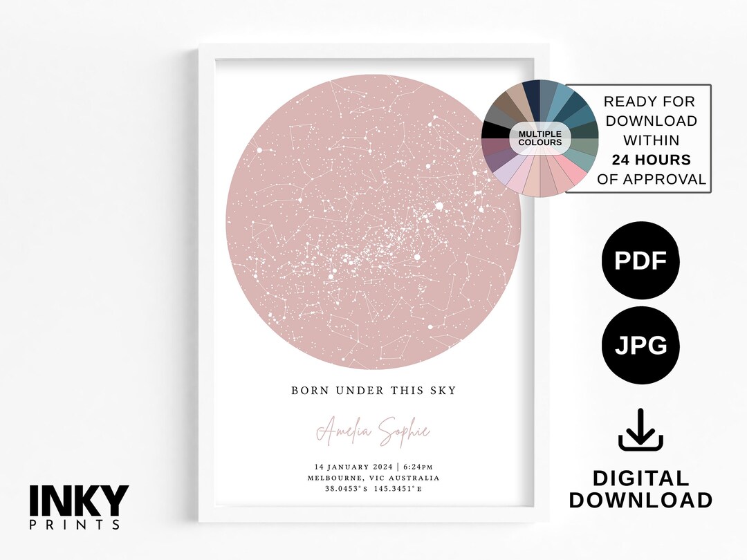 DIGITAL Custom Star Map Download Birth Baby Gift Birthday Baptism Gift ...