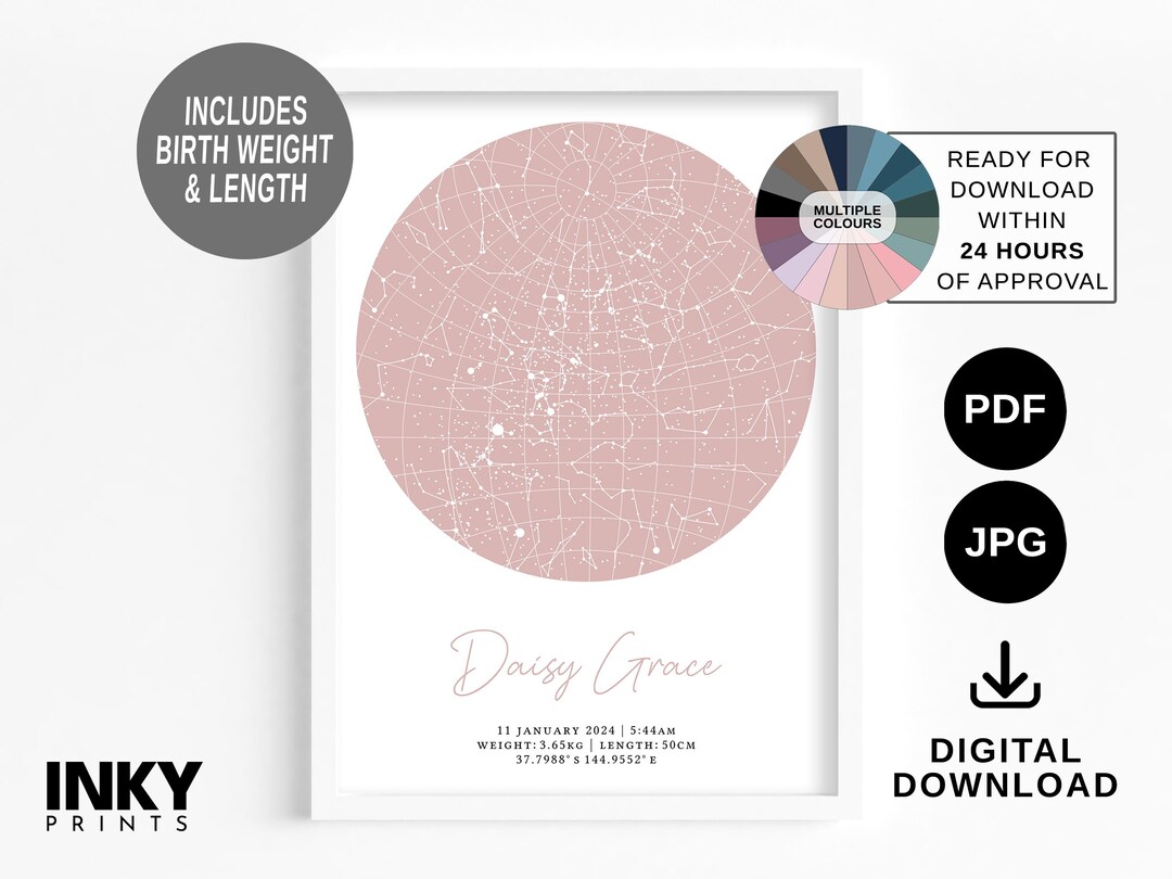 Custom Star Map | Digital Star Map | PDF Star Map | Birth | Baby Gift ...