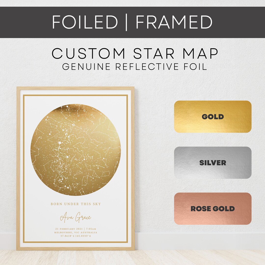 Framed Full Foiled Custom Star Map | A3, A4 A5 Framed Print ...