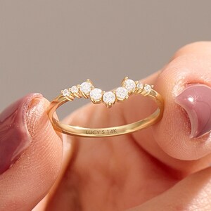 Arched Diamond Curve Ring, 14k Wedding Ring Enhancer, Solid Gold ...