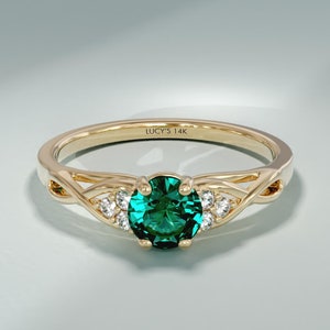 14k Dark Green Engagement Ring, Vintage Anniversary Ring Women, Solid ...