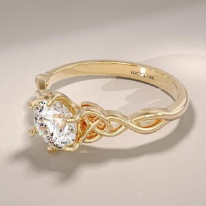 Moissanite Celtic Knot Engagement Ring 14k Solid Gold Round Moissanite Solitaire Ring 1.2 Carat ...