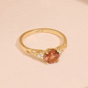Padparadscha Sapphire Ring 14k Solid Gold Gemstone Engagement Rings for Women Orange Pink Ring ...