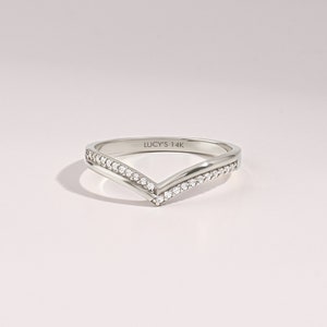 Pave Diamond Chevron Ring, Solid Gold Curved Wedding Band, 14k Gold V ...