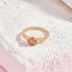 Padparadscha Sapphire Ring 14k Solid Gold Gemstone Engagement Rings for Women Orange Pink Ring ...