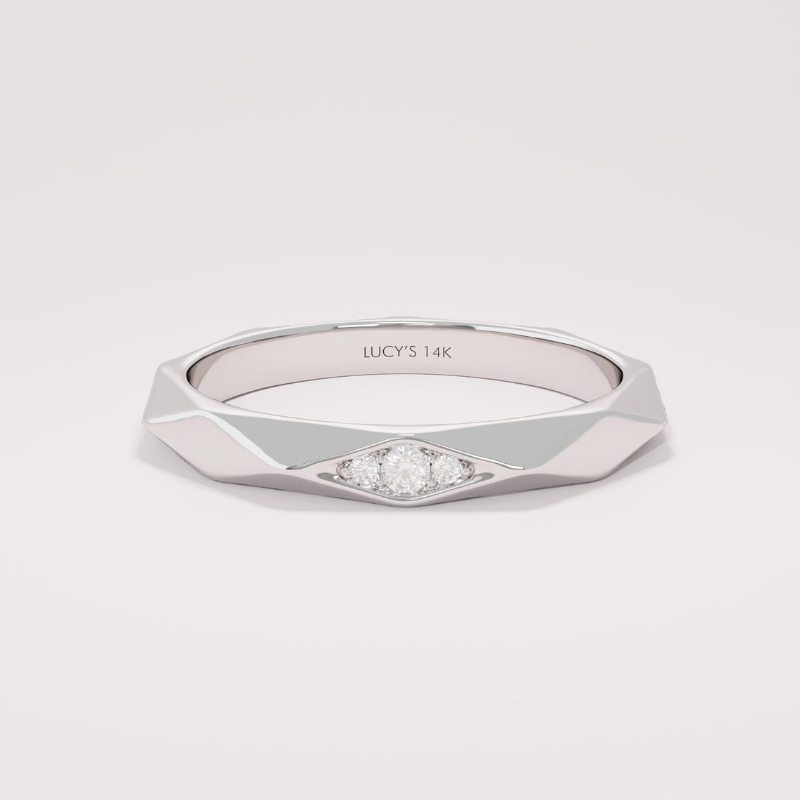 Geometric Slim Wedding Band, 14k Solid Gold Minimalist Marriage Ring ...