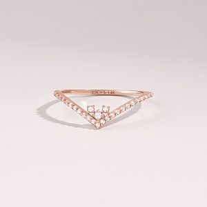Tiny Pave Diamond Wishbone Ring 10k 14k 18k Solid Gold Chevron Stacking ...
