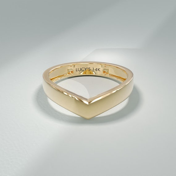 14K Solid Gold Bold Curve Ring Thick Chevron Stacking Ring Simple Nesting Wedding Band Womens V Shaped Ring Gold Contour Wishbone Ring