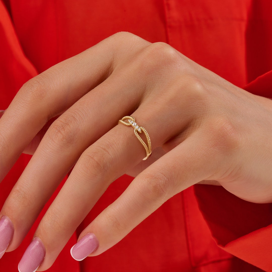 Diamond Rope Ring 14k 18k 10k Solid Gold Lasso Statement Ring Diamond ...