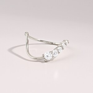 Diamond Wave Stacking Ring, 14k Solid Gold Curved Wedding Band Women ...