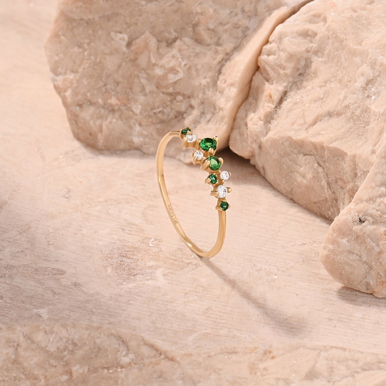 Emerald Cluster Ring 14K Solid Gold Emerald Rings for Women Dainty ...