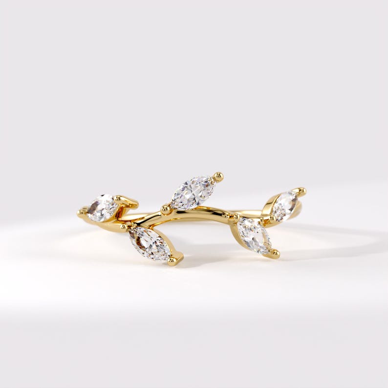 Lab Diamond Leaf Wedding Ring, 14k Gold Leaf Ring With Diamond, Leafy ...
