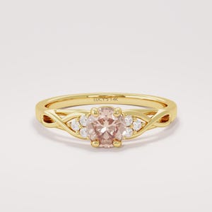 Padparadscha Sapphire Ring 14k Solid Gold Gemstone Engagement Rings for Women Orange Pink Ring ...