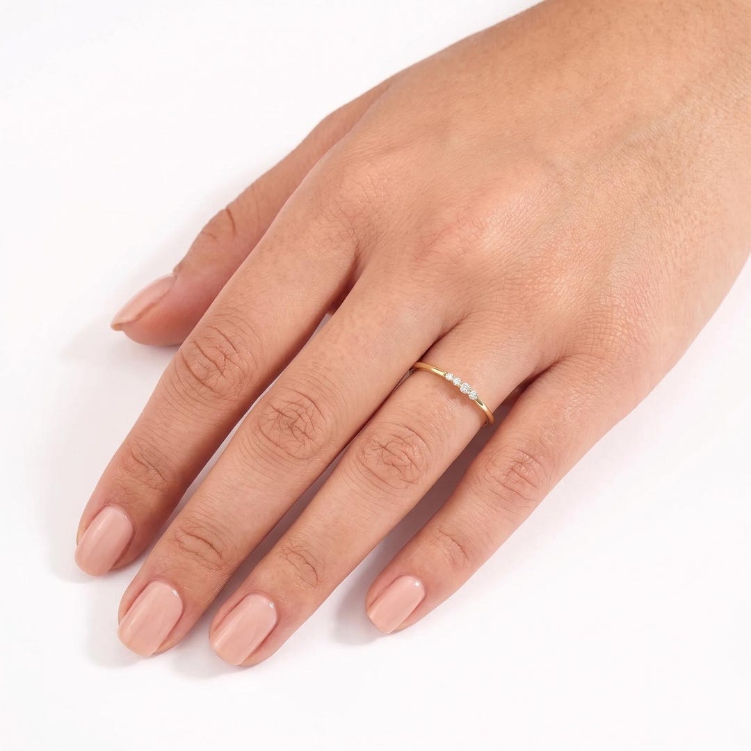 Lab Diamond 4 Stone Wedding Band • 14K Solid Gold Thin Stacking Ring ...