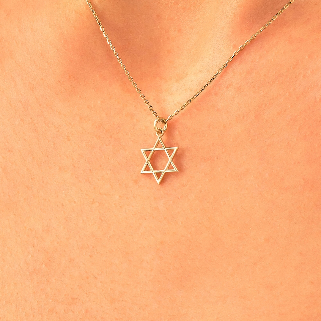 Star of David Pendant Necklace 14k Solid Gold Religious Charm for Women ...