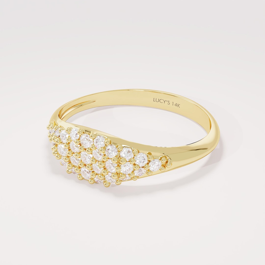 Pave Diamond Pinky Ring, 14k Gold Slim Signet Ring, Solid Gold Unique ...