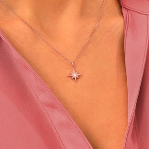 Diamond North Star Pendant 14k Solid Gold Star Charm Necklace - Etsy