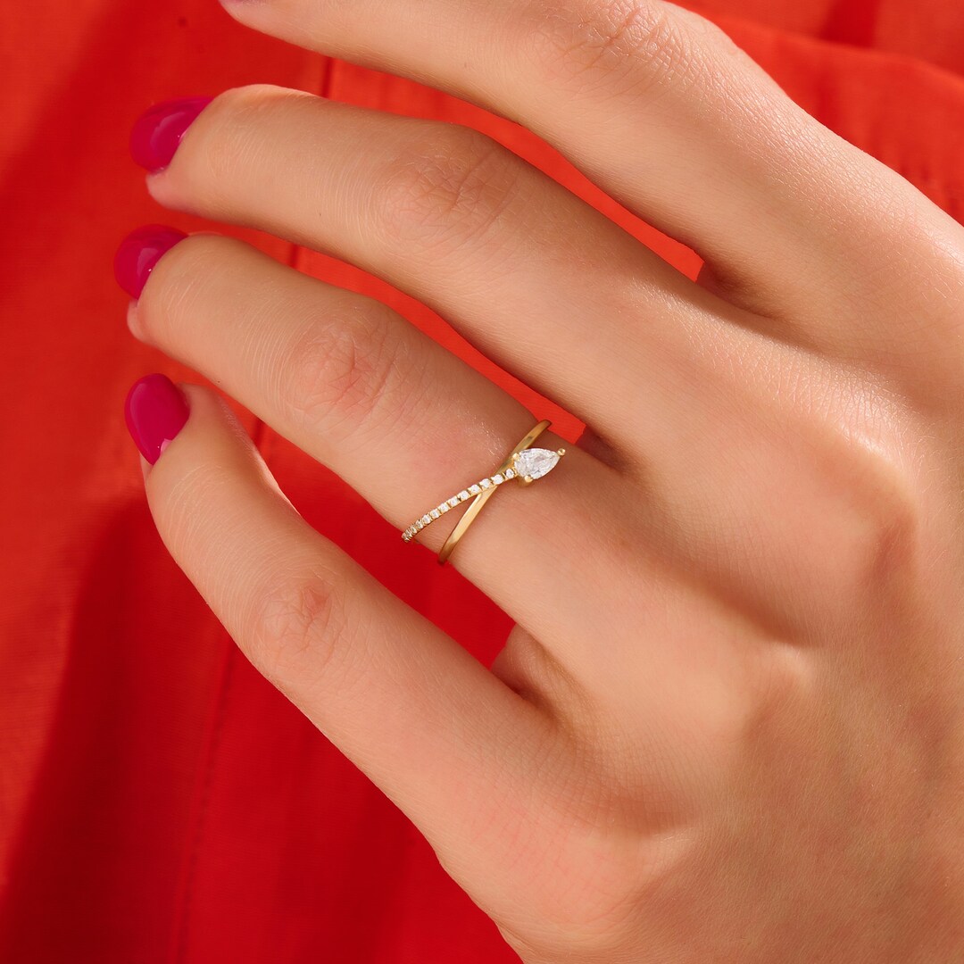 14k Gold Criss Cross Engagement Ring Solid Gold Pear Diamond - Etsy ...