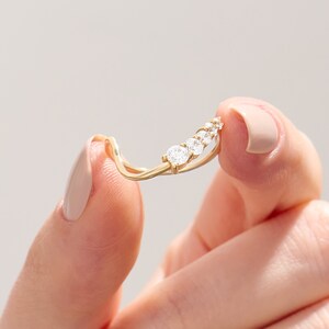 Diamond Wave Stacking Ring, 14k Solid Gold Curved Wedding Band Women ...