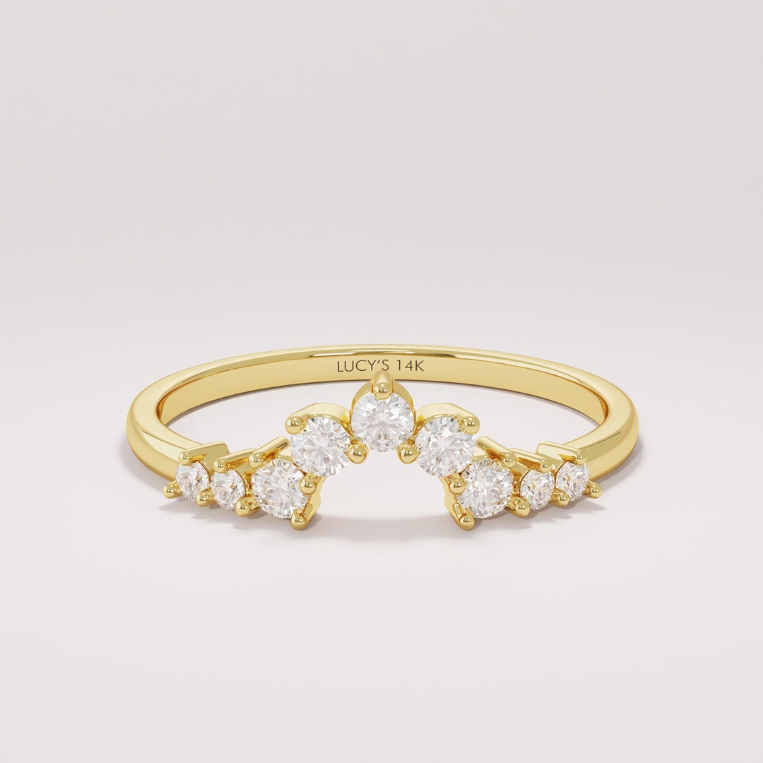 Arched Diamond Curve Ring, 14k Wedding Ring Enhancer, Solid Gold ...