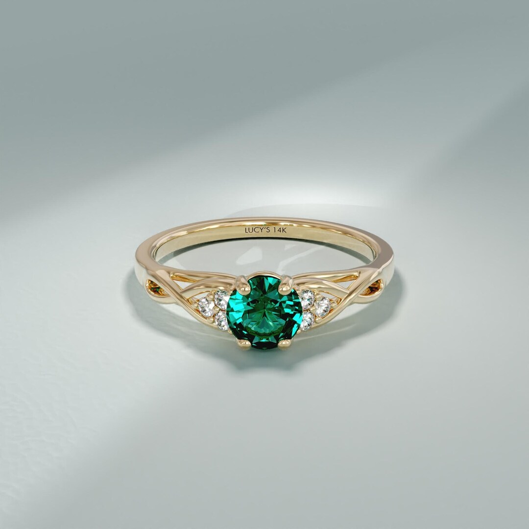 14k Dark Green Engagement Ring, Vintage Anniversary Ring Women, Solid ...