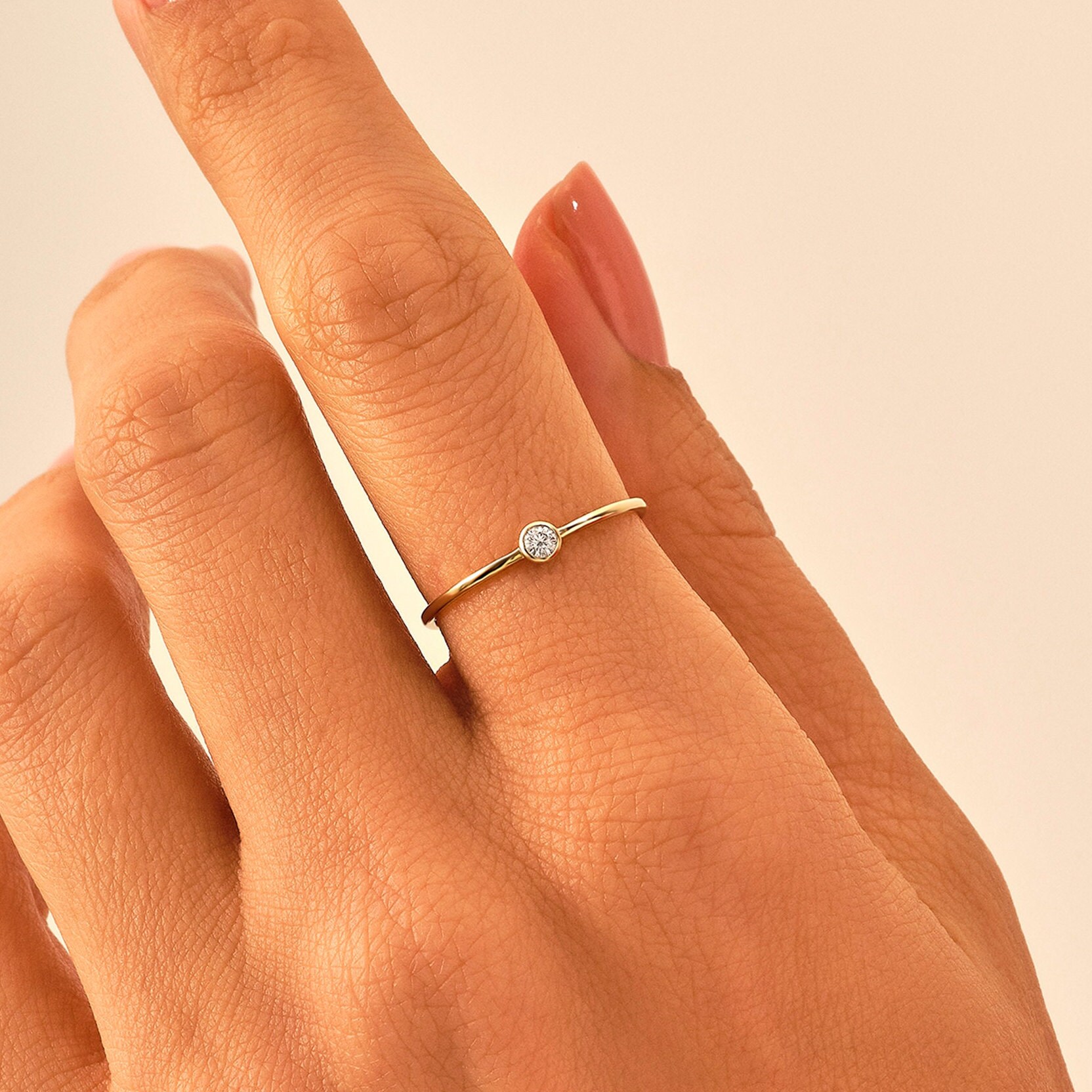 Diamond Basic Solo Ring/ Tiny Diamond Solitaire Ring / - Etsy UK