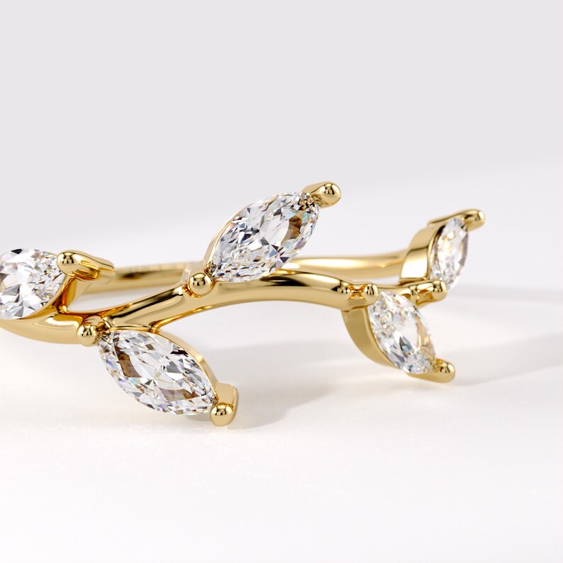 Lab Diamond Leaf Wedding Ring, 14k Gold Leaf Ring With Diamond, Leafy ...