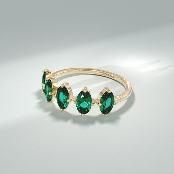 5 Stone Emerald Ring for Women 14K Solid Gold Green Emerald Ring Oval Cut Statement Rings Unique May Birthstone Jewelry Gift for Her Etsy