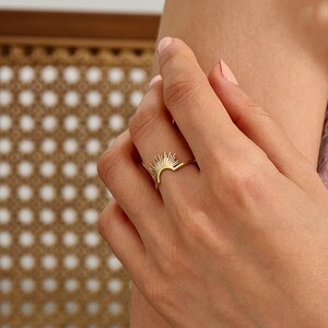 14k Sunshine Ring, Solid Real Gold Half Sun Stackable Band Women ...