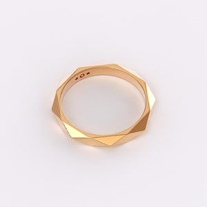 Geometric Slim Wedding Band, 14k Solid Gold Minimalist Marriage Ring, Rhombus Facet Stacking ...