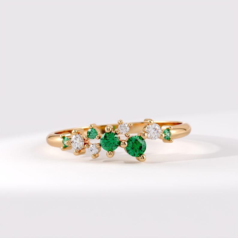 Emerald Cluster Ring 14K Solid Gold Emerald Rings for Women Dainty ...