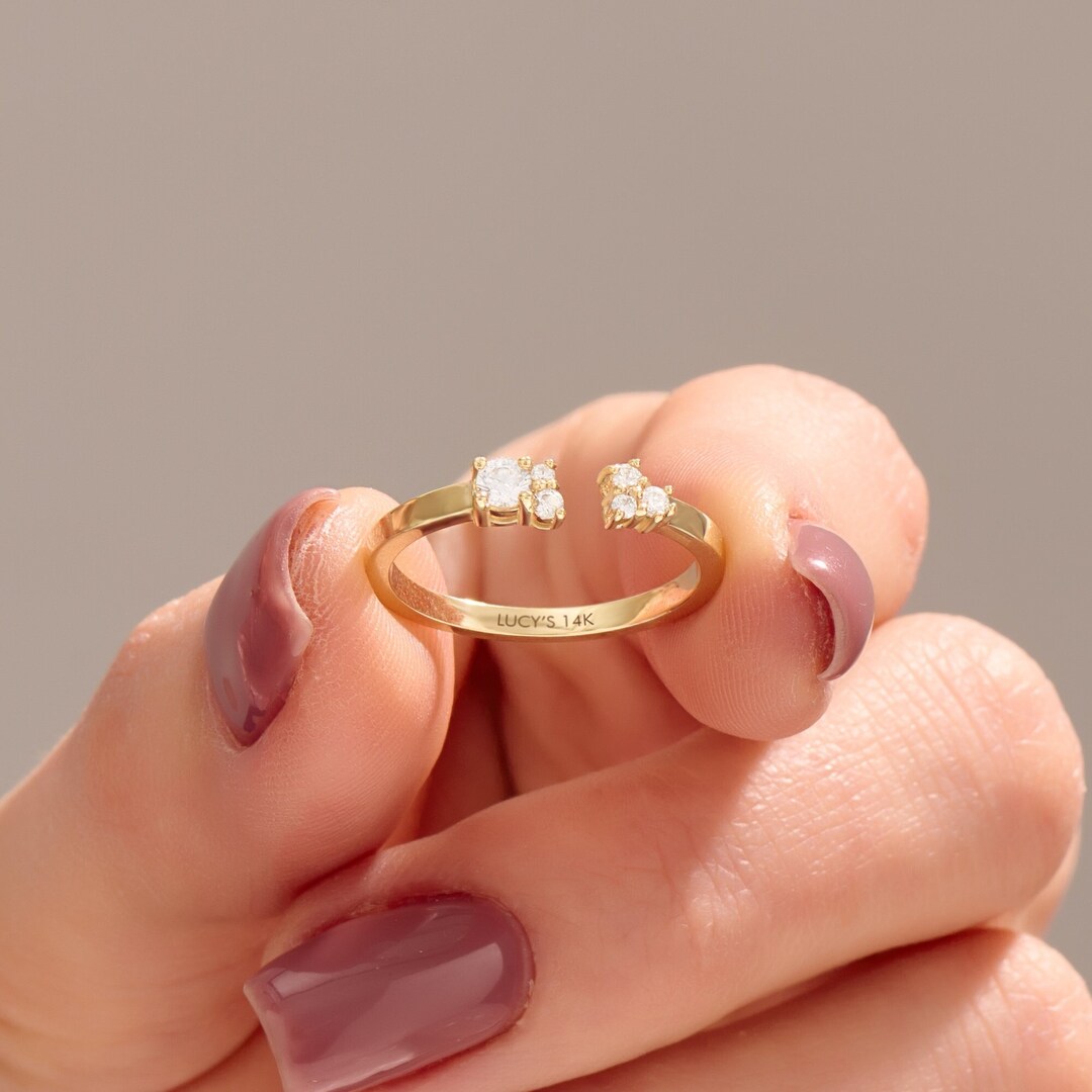 Diamond Open Cluster Ring, 14K 10K 18K Stackable Wedding Ring, Solid ...