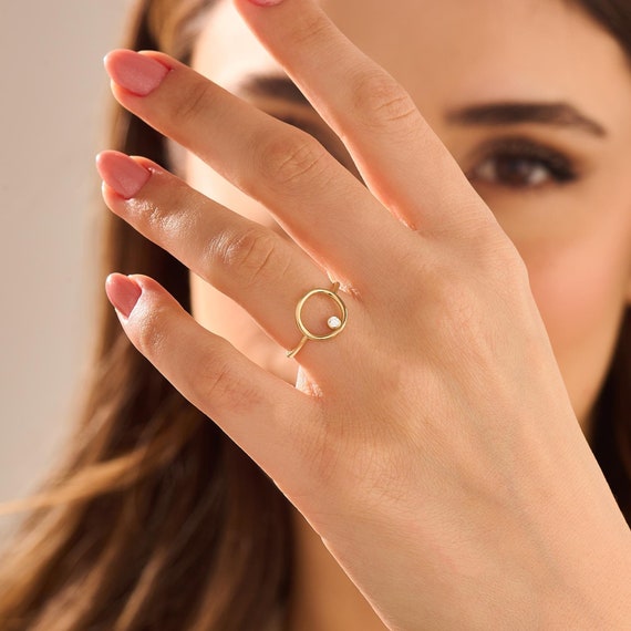 Diamond Ring Women Karma Circle Ring 14k Solid Gold Simple Round Rings for Ladies Tiny Diamond Ring Minimalist O Ring Modern Daily Ring Etsy