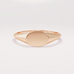 14k Solid Gold Oval Signet Ring Personalized Monogram Ring for Women Engravable Signet Band ...