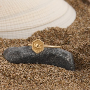 Hexagon Solar Eclipse Ring Sun & Moon Engraved Ring Crescent Moon ...