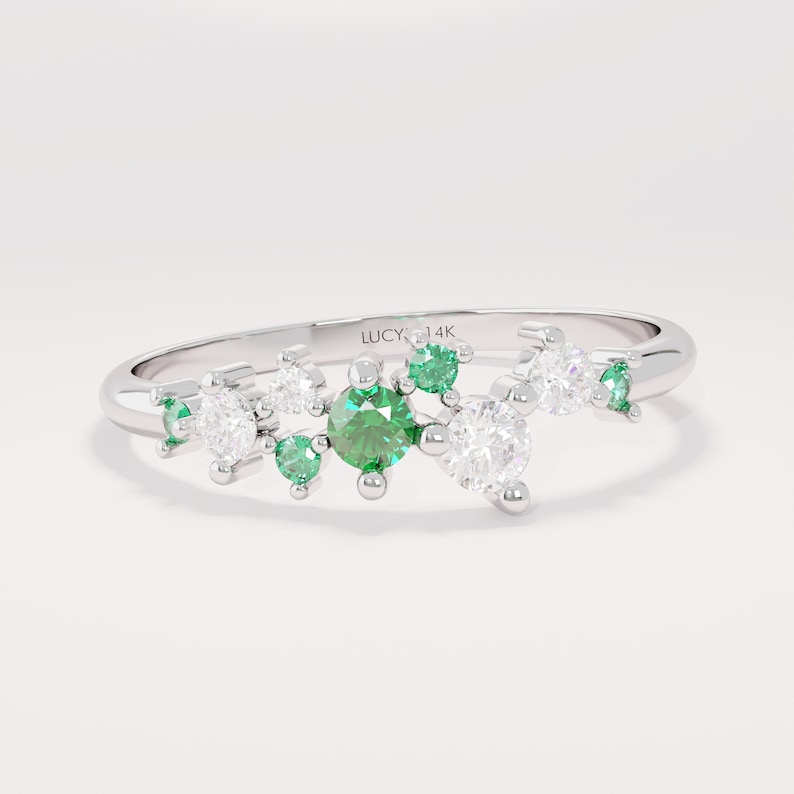 Emerald Cluster Ring 14K Solid Gold Emerald Rings for Women Dainty ...