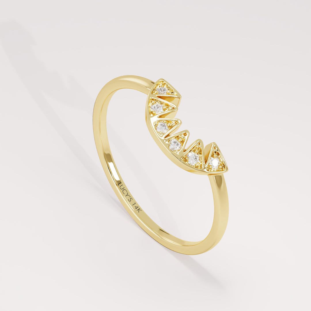 14k Teardrop Curve Ring, Tiny Diamond Wedding Ring Enhancer, Solid Gold ...