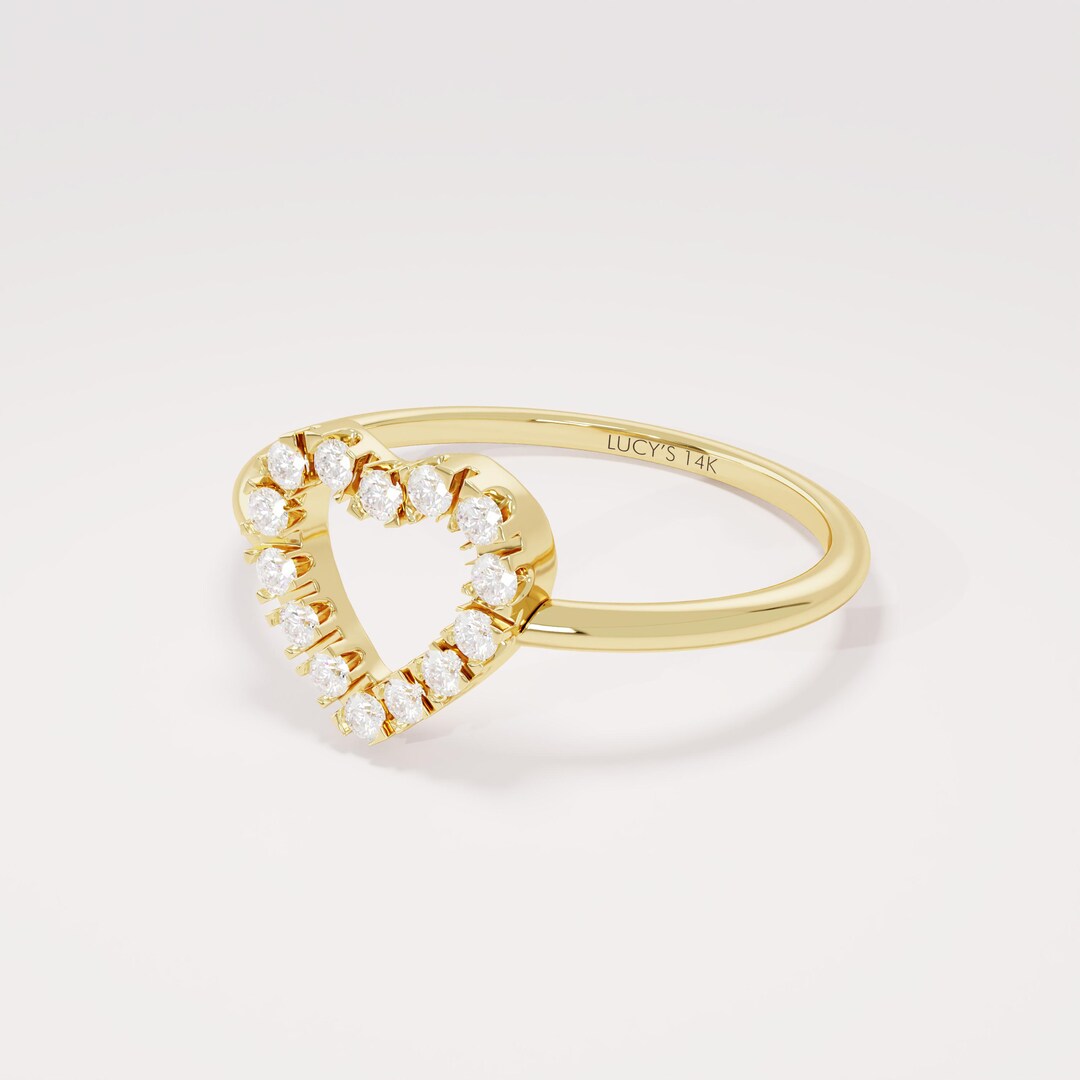 Diamond Heart Ring, 14k Gold Promise Ring, Solid Gold Rings, Womens ...