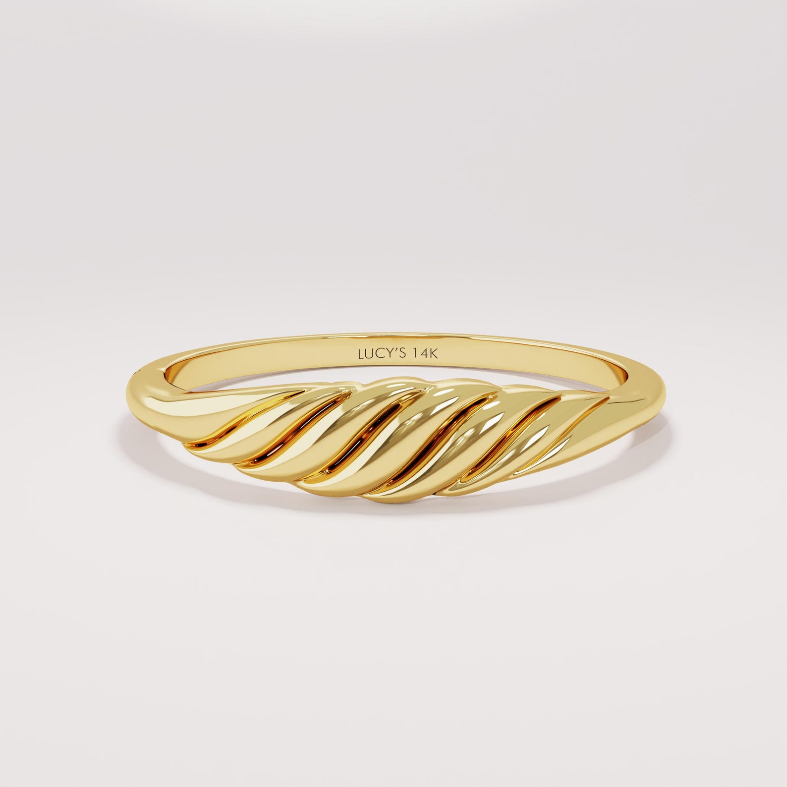 14K Solid Gold Small Croissant Ring, Minimalist Low Dome Twisted Rope ...