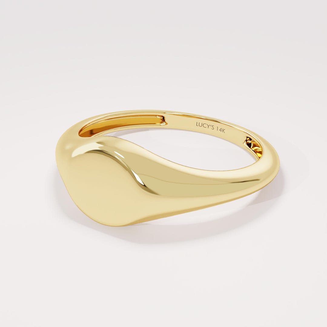 Engravable Circle Signet Ring Women Pinky Initial Ring 14k Gold ...