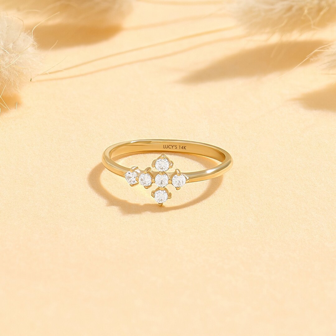 Diamond Sideways Cross Engagement Ring Women Solid 10K 14K 18K ...