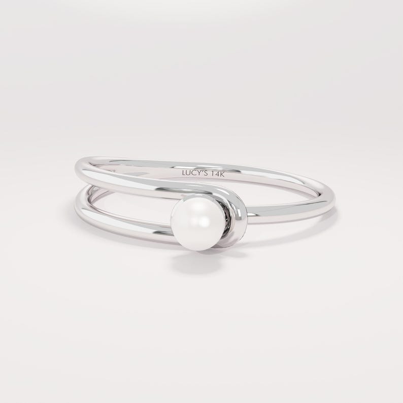 Pearl Promise Ring 14K Solid Gold Dainty Gemstone Band Jewelry Gift ...