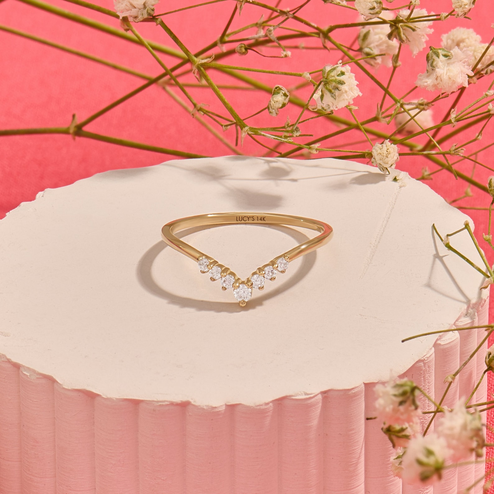 Pave Diamond Curve Chevron Ring, 14k Wedding Ring Enhancer, Solid Gold ...