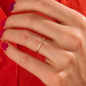 Diamond Minimalist Signet Ring 14k Solid Gold Tiny Diamond Ring Gold Pinky Ring Women 14k 10k ...