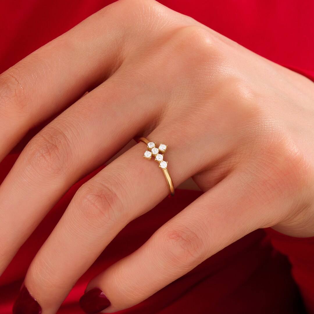 Diamond Cross Engagement Ring 14k 10k 18k Solid Gold Tiny - Etsy
