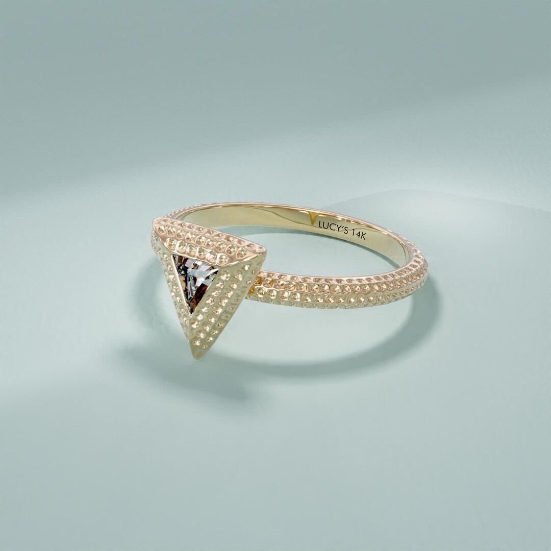 Diamond Engagement Ring 14k Solid Gold Triangle Ring Solitaire ...