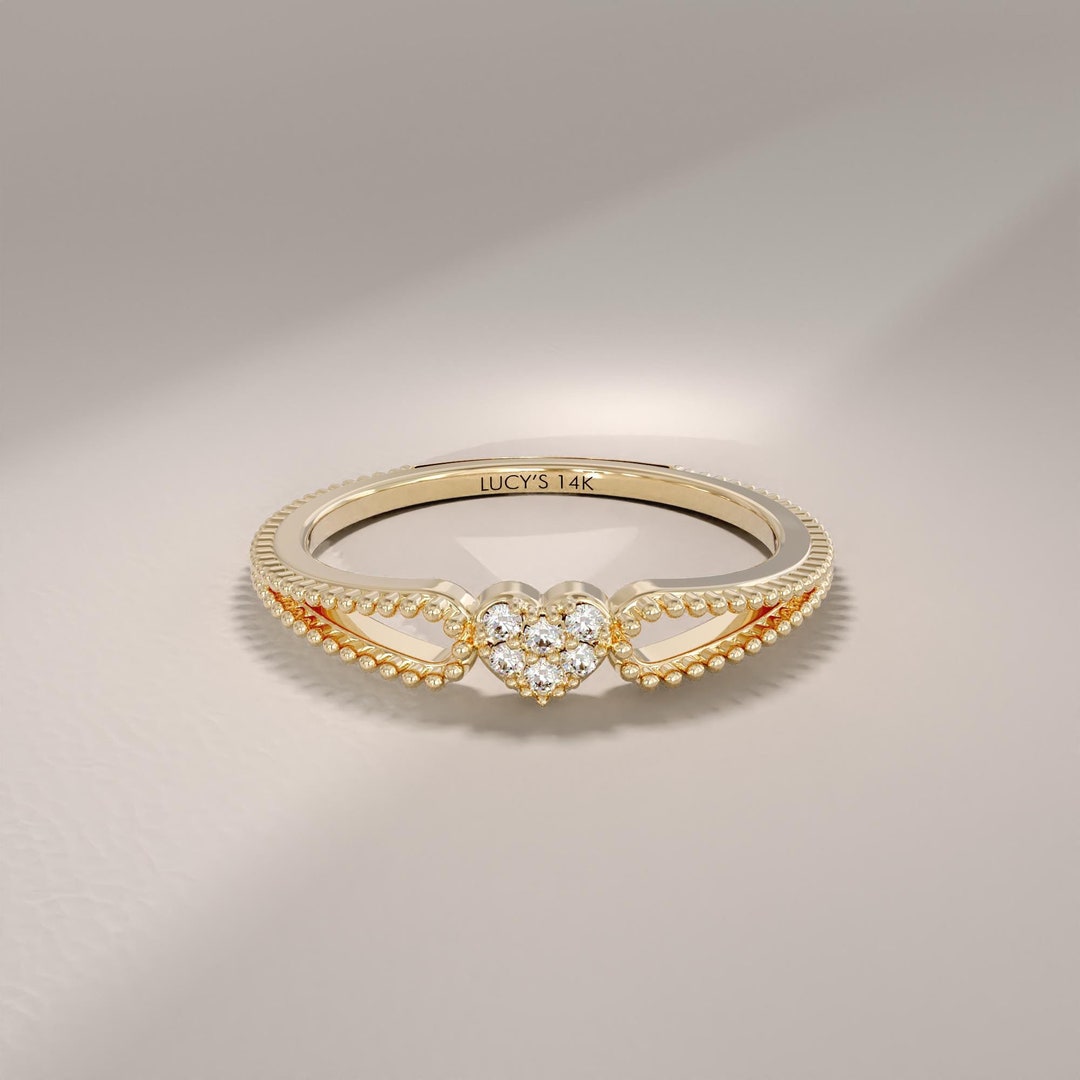 Tiny Heart Ring, Small Diamond Ring Women, Solid Gold Pinky Ring, 14k ...