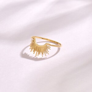 14k Sunshine Ring, Solid Real Gold Half Sun Stackable Band Women ...