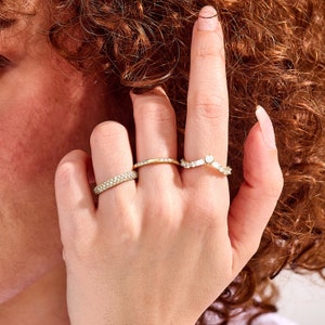 Pave Diamond Slim Wedding Ring 14k Solid Gold Simple Matching Band ...