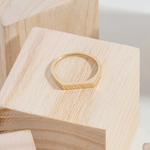 14k Solid Gold Signet Bar Ring, Flat Bar Ring Women, Modern Thick Line ...